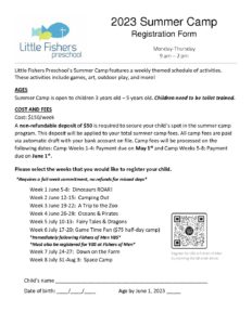 LFP Summer Camp Registration 2023 - Little Fishers Preschool