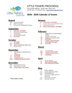 2024-2025 Calendar of Events - Little Fishers Preschool